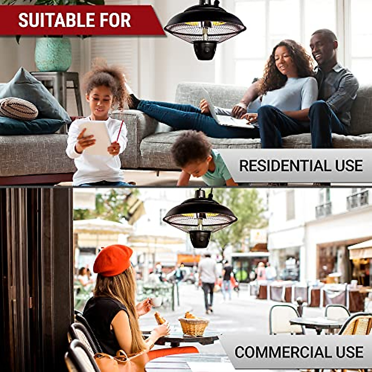 Outdoor Patio Heater - Electric Outdoor Heater - Ceiling Mounted Patio Heater - Waterproof Space Heater Lamp For Patio - Remote control electric heater outdoor- Hanging heater outdoor and indoor use