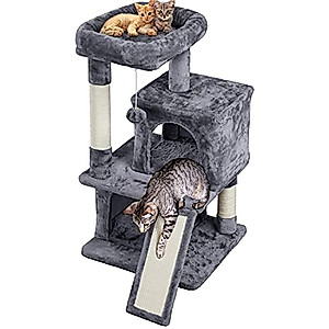 Yaheetech 36in Cat Tree Cat Tower Cat Condo Play House Climber Stand Furniture w/Scratching Post, Plush Perch, Dangling Ball, Two Condo and Ramp, Suit for Kittens, Cats and Pet