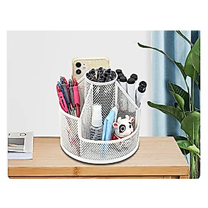 RURYEURT Pencil Holder for Desk, Metal Desk Organizers and Accessories Rotating Pen Holder User Friendly Pen Holder for Desk(White)