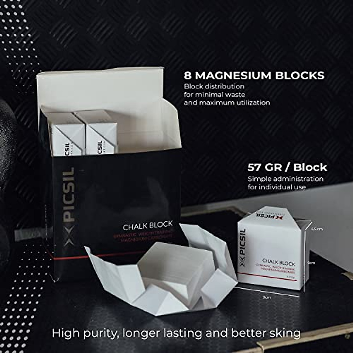 PICSIL Chalk Block - Magnesium in Block or Dust for Gymnastics, Climbing, Weightlifting, Dance Bar, Crosstraining. Make The Best Grip in All Your Activities (8 Blocks/57gr (456gr))