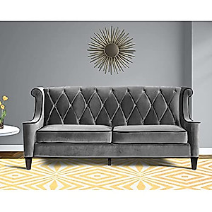 Armen Living Barrister Sofa in Grey Velvet and Black Wood Finish