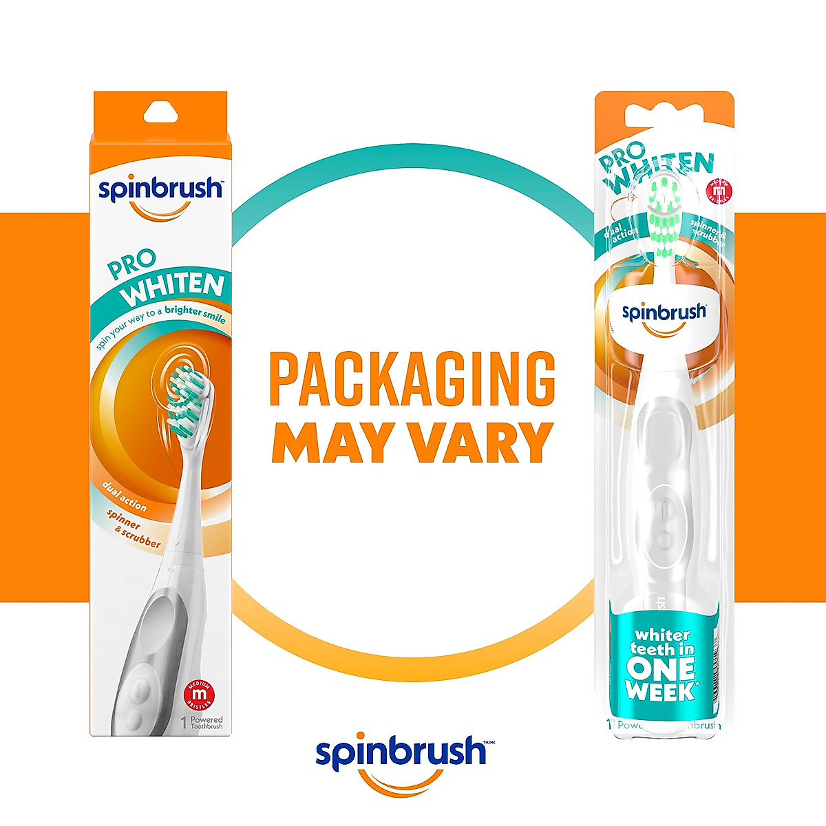 Spinbrush PRO WHITEN Battery Powered Toothbrush, Medium Bristles, 1 Count, Rose Gold or Silver Color May Vary