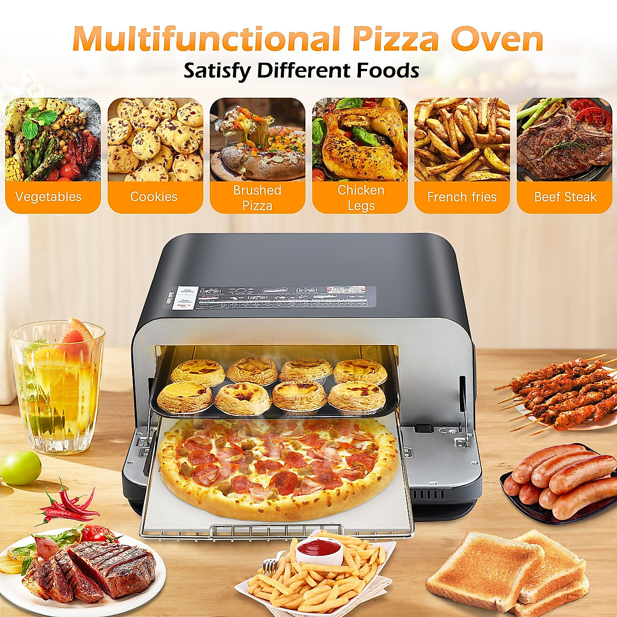 Upgrade Electric Pizza Oven with 800°F Make Pizza in Minutes, 12” Portable Countertop Versatile Pizza Oven for Indoor & Outdoor, Classic Black Stove is Suitable for Home and Commercial