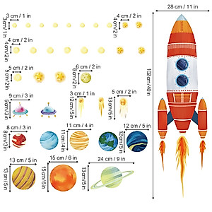 wondever Rocket Wall Stickers Outer Space Planets Peel and Stick Wall Art Decals for Baby Nursery Kids Bedroom Playroom (H:40 inches)