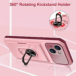 WATEFULL for iPhone 14 Case Wallet Card Holder with Kickstand Ring, iPhone 14 Case Cover 6.1” with Sliding Card Slot Hybrid Shockproof Bumper [Integrated Camera Cover] with 1 Screen Protector (Pink)