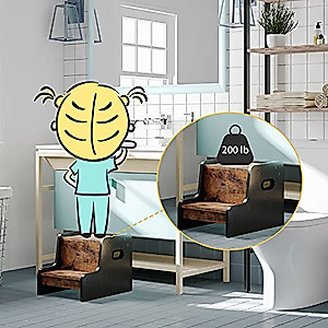 HOOBRO Step Stool for Kids, Two Step Toddler's Stool, Kids Potty Training Stool with Handles, Non-Slip Pads for Safety, Easy to Move, for Sink, Bathroom, Bedroom, Rustic Brown BF01JD01G1