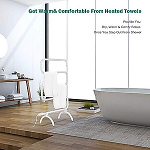 MAT EXPERT Wall-Mounted Towel Warmer, 120W Freestanding Heated Towel Rail, 5 Iron Bar Plug-in Heated Towel Drying Rack, Towel Dryer for Spa/Massage, Ideal for Bathroom/Kitchen