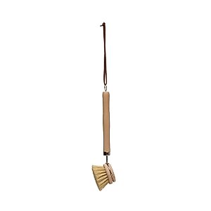 Creative Co-Op Beech Wood Brush with Metal Decorative Accents & Leather Strap (DF3016)