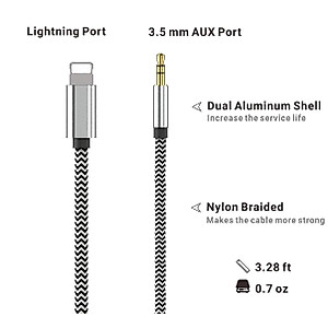 2 Pack Aux Cord for iPhone, 3.3ft Apple MFi Certified Lightning to 3.5mm AUX Audio Nylon Cable Compatible with iPhone 14 13 12 11 XS XR X 8 7 for Home Car Stereo/Headphone/Speaker, Support All iOS