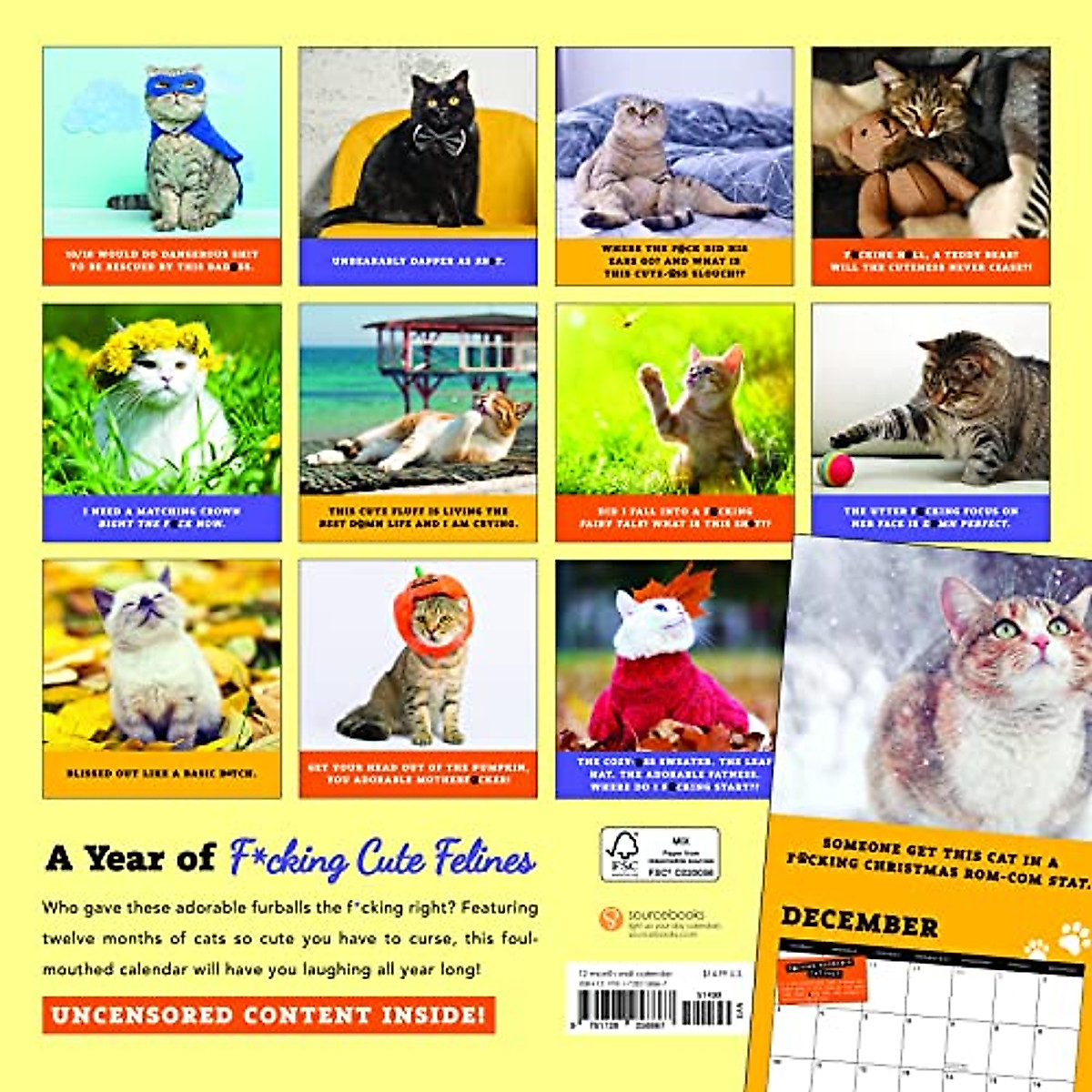 2023 Too F*cking Cute Cats Wall Calendar: A Year of D*mn Adorable Kitties (Funny Monthly Calendar & White Elephant Gag Gift for Cat Lovers)