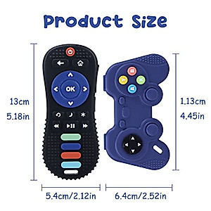 FXK Baby Teething Toys, 2 Pack TV Remote Control & Game Controller Shape Teether Toys, BPA Free Chew Toys Set for Babies 6-12 Months(Black+Blue)