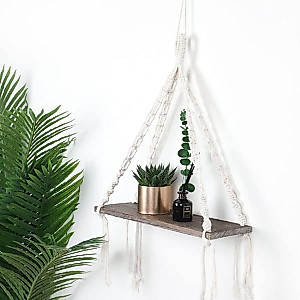 TJLSS Handmade Floating Shelf Solid Wood Flower Stand Wall Hanging Partition Woven Tapestry Home Living Room Decoration Board