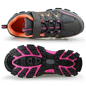 Hawkwell Kids Outdoor Hiking Shoe(Little Kid/Big Kid),Grey Orange Mesh,1 M US