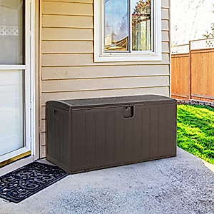 Goplus 105 Gallon Deck Box, Extra Large Resin Storage Box with Lockable Lid for Cushions & Patio Furniture, Water Proof & UV Resistant, Outdoor Weather Resistant Deck Storage Box for Garden Pool Lawn