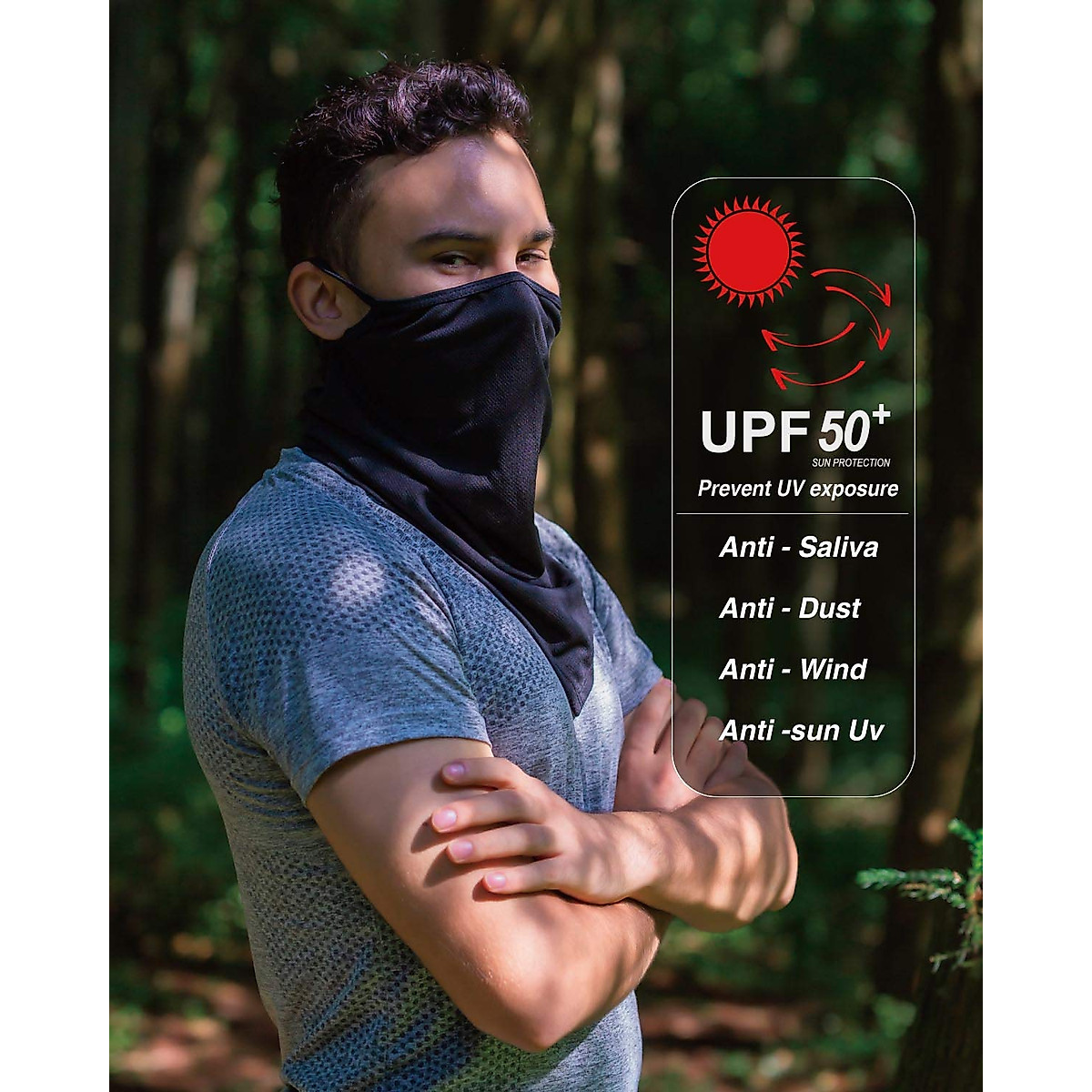 SUPREAKER Bandana Face Mask with Ear Loops for Women Black, Dust Wind Balaclava for Men Riding Motorcycle, Triangle face Scarf Ear Loops Neck Gaiter