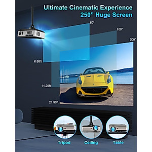 Native 1080P Full HD Projector, 6500 Lumen Projector with WiFi and Bluetooth, Upgrade Android Smart Projector for Outdoor/Indoor,Compatible with SmartPhone/TV Stick/PC/Laptop