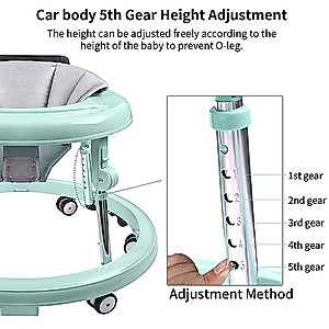 Baby Walker, Foldable 9-Gear Height Adjustable Baby Walker with Wheels, Infant Toddler Walker with Foot Pads, Baby Walkers and Activity Center, Baby Walkers for Baby Boys and Baby Girls 6-24 Months