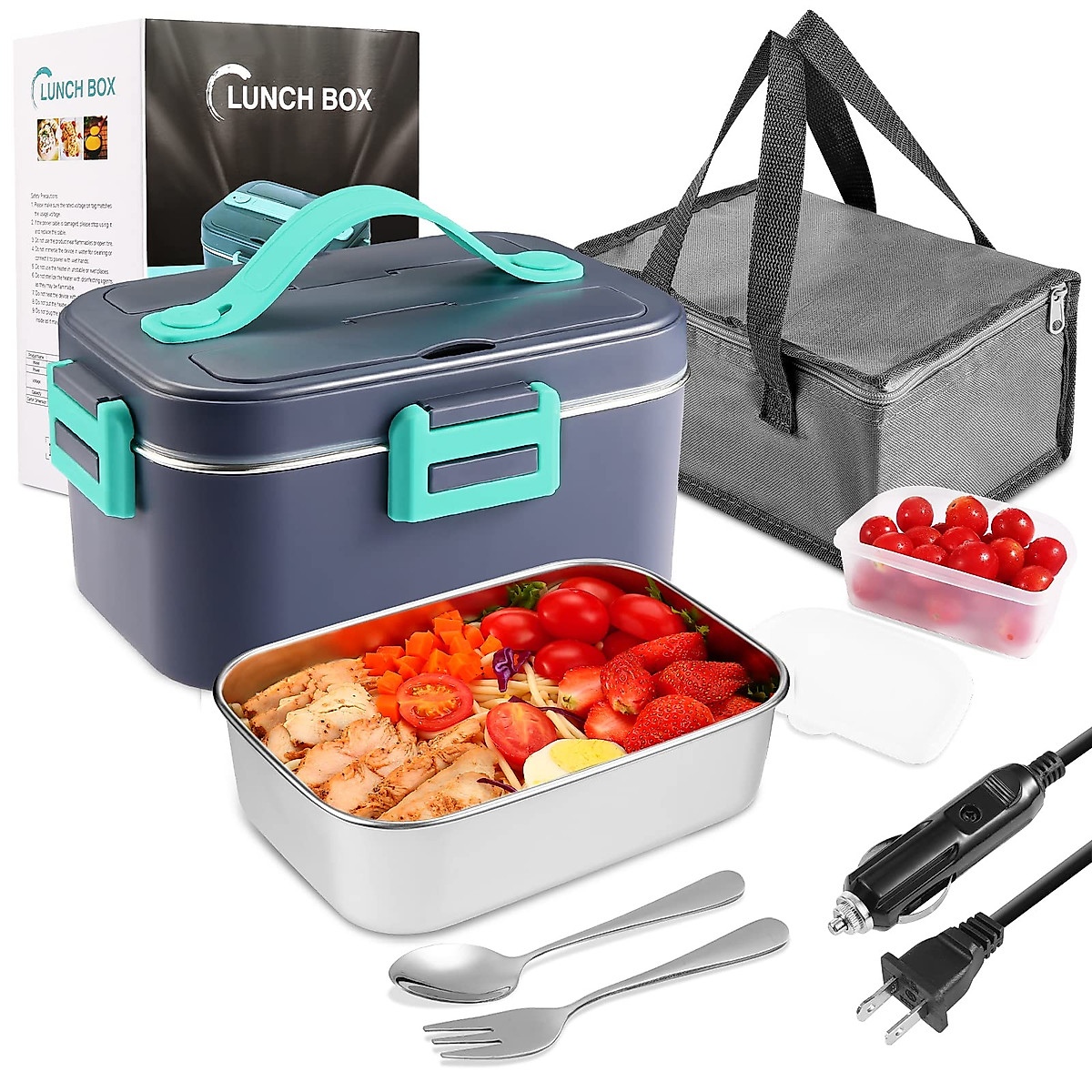 Lemasa Electric Lunch Box Food Heater 75W,1.8L Larger Heated Lunch Boxes for Adults,12V/24V/110V Portable Lunch Warmer for Car/Truck/Work with Leakpro