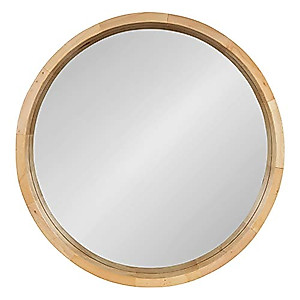 Kate and Laurel Hutton Round Decorative Modern Wood Frame Wall Mirror, 22 Inch Diameter, Natural Finish