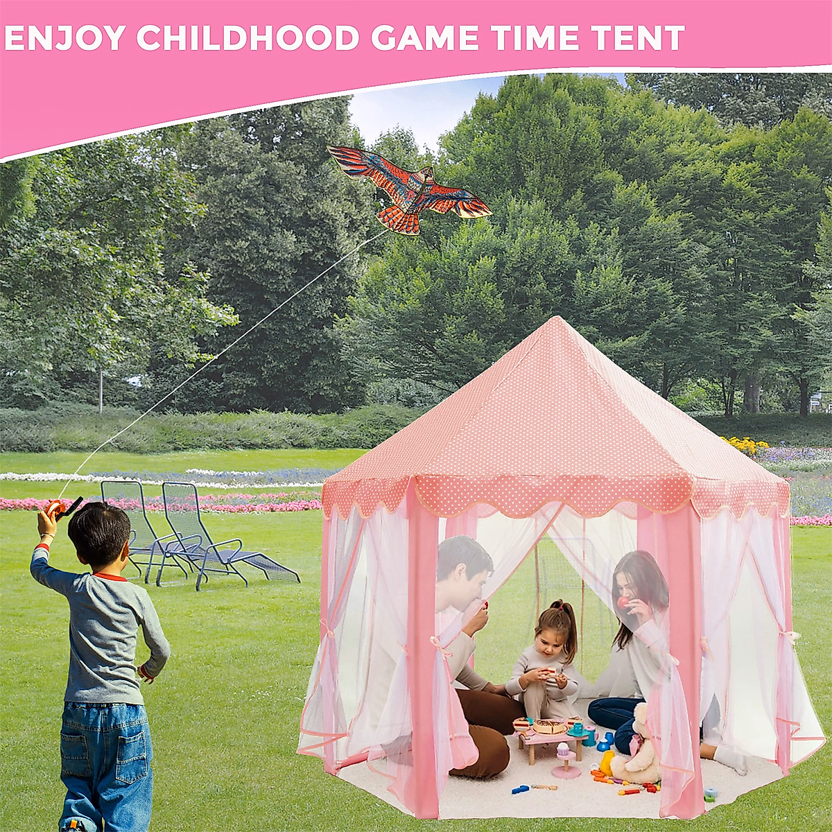 WillingHeart Princess Castle Play Tent for Girls Kids Pink Large Indoor Outdoor Dress Up Pretend Fort Playhouse Children Toddler Fairy Playroom Child Game Party Dream House Camping to Birthday Gift