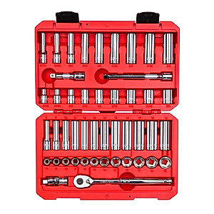 TEKTON 3/8 Inch Drive 6-Point Socket and Ratchet Set, 46-Piece (5/16-3/4 in., 8-19 mm) | SKT15301