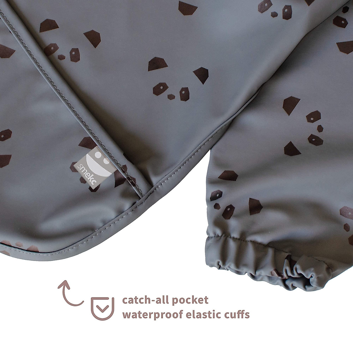 Long Sleeve Bib, Baby Toddler Bib, 6-24 Months, Waterproof Mess-Proof Fabric, Art Smock, Catch-All Pocket, Feeding Bib (Dark Grey Panda)