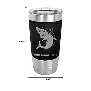 LaserGram 20oz Vacuum Insulated Tumbler Mug, Great White Shark, Personalized Engraving Included (Faux Leather, Black)