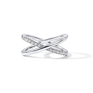 PAVOI 14K Gold Plated X Ring | Simulated Pavé Diamond CZ Criss Cross Ring for Women | White Gold - Size 9