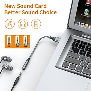 USB to 3.5mm Audio Jack Adapter, External Sound Card Converter Compatible with Headset, PC, Laptop, Mac, Desktops, Linux, PS4 and More Devices (Grey)