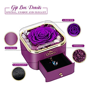 Otuo Preserved Roses Gift Jewerlry Box, Real Eternal Rose Flower with Necklace, Gifts for Girlfriend, Mom, Women, Wife, Birthday and Valentine's Day (Purple)