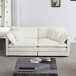 ANZEHOME 76.7" Loveseat Sofa Couch for Living Room, Modern Upholstered 2 Seat Sofa, Sectional Sofa Couch with 4 Toss Pillows, Deep Seat Loveseat for Apartment, Chenille Fabric - White