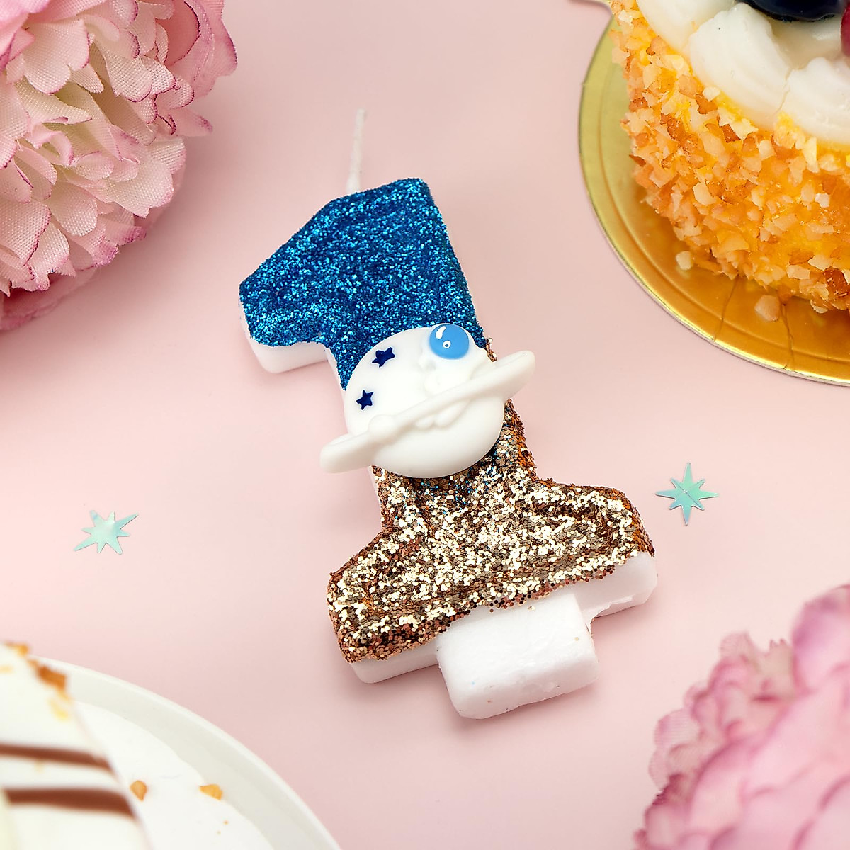 Space Birthday Candle Astronaut Blue Number 1 Candle Outer Space Cake Decorations Spaceship Cupcake Toppers Spaceman Theme Party Decor Favors