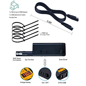 Motorcycle USB Charger, Mroinge 4.8A SAE to USB Adapter with Voltmeter & Ammeter, Quick Disconnect Plug with Dual USB Charger Perfect for Smart Device Charging, with ON/OFF Switch & Waterproof Cover