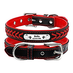 Personalized Dog Collars for Small Medium Large Dogs,Custom Dog Collar with Name Plate,Braided Leather Dog ID Collars, Option to Blue,Pink,Red,Purple,Yellow