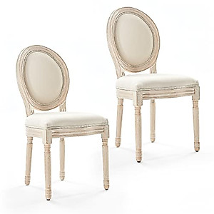 French Country Dining Chairs Set of 2, Farmhouse Dining Chairs with Round Backrest, Mid Century Upholstered King Louis Back Accent Side Chair with Solid Wood Leg for Dining Room Bedroom Kitchen