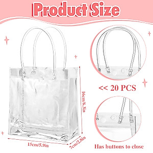 BESARME 20 Pack 6.3" x 5.9" x 2.8" Clear Gift Bags with Handle, Reusable Plastic Small Gift Bags for Party Favors Christmas Wedding Birthday