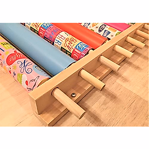 Storage Station, Organizer, Dispensing Rack for Gift Wrapping Paper, Ribbons, Cellophane, Vinyl Rolls, Paper & Other Arts & Crafts Items. Holds 10 Rows. Adjustable Width. Easy Wall Mount. Hardware Included.