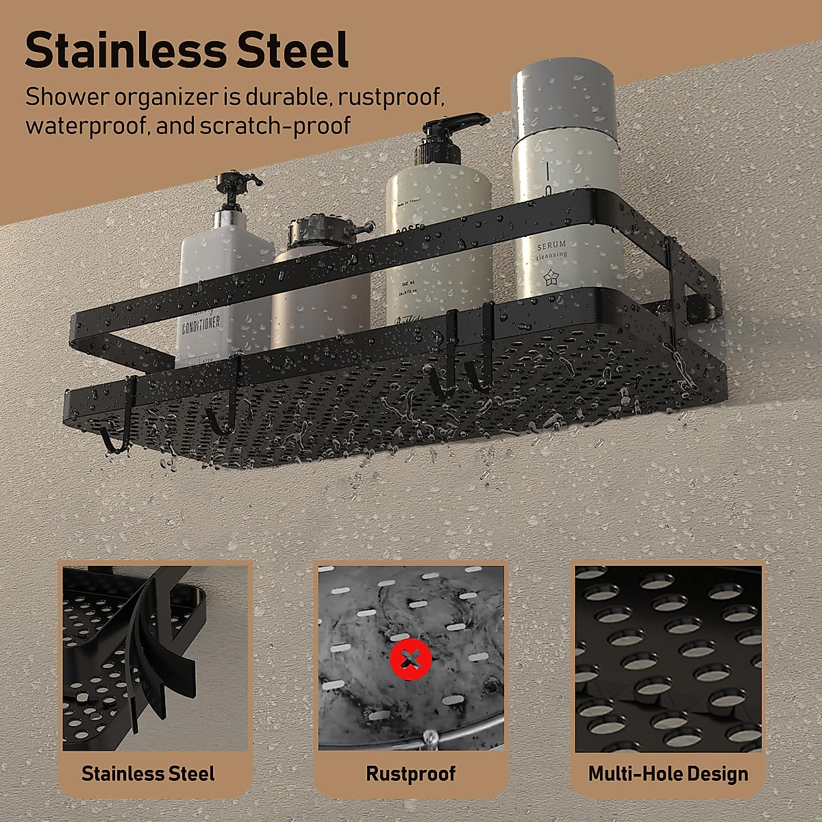 WXCGX Shower Caddy 2 Pack - Shower Organizer for Extra-Large Bathroom Storage with 4 Removable Hooks - Rustproof Bathroom Shower Shelves - Adhesive Or Drilling Wall Shower Shelf for Inside Shower