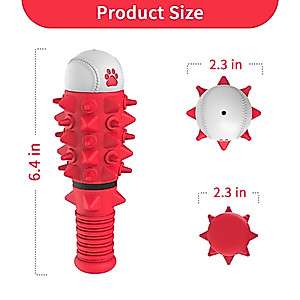 Prokei Dog Chew Toys, Durable Squeaky Baseball Bat Rubber Dog Teething Toys for Tooth Cleaning, Interactive Toy Gift for Small to Medium Breed Dogs