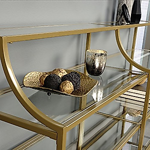 Sauder International Lux Console Table 5 Tier Modern Metal Multipurpose Sofa Table Bookcase with Glass Shelving, in Satin Gold