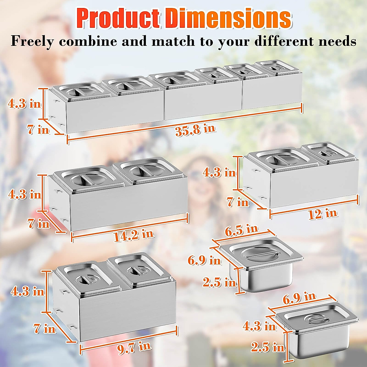 Pizza Topping Station Stainless Steel, 6 Seasoning Containers with Lid, Condiment Tray for Prepping Toppings, Pizza Oven Accessories, Grill Table Cart Topping Station, C-Clamp for Different Tabletop