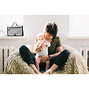 Portable Changing Pad Station for Newborn Baby Infant Diaper Mat Waterproof Compact Wristlet Clutch Holds Wipes & Diapers On The Go Travel Kit for Mom Dad in Grey by 3iveWell
