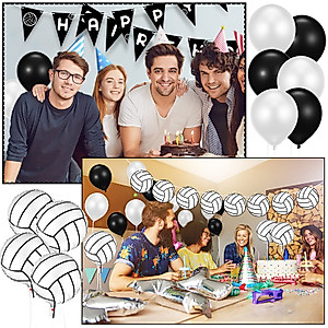16 Pieces Volleyball Party Decorations, Volleyball Themed Happy Birthday Banner Flags, Black and White Volleyball Paper Garland Volleyball Balloons for Sports Theme Birthday Party Supplies