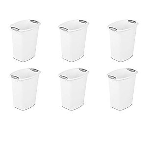 Sterilite 10358006 3 Gallon/11.4 Liter Wastebasket, White with Titanium Inserts, 6-Pack