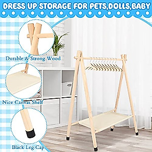 Queekay Kids Clothes Rack with 10 Wooden Clothes Hanger Dress Up Rack Dress Up Storage Child Garment Rack Clothes Organizer for Doll Kids Toddler Pet (Medium)