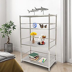 Stainless Steel Shelving 31.5x15.7x47.2 inch 4 Tier Adjustable Shelf Storage Unit, Heavy Duty Free Standing Mutifuctional Organizer Rack Shelf for Kitchen Commercial Office Garage Storage(4 Tier)