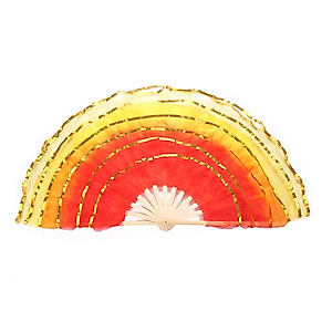 LELAMP 19 Styles Colorful Folding Flexible Dyed Silk Fan Folding Fan Hand Held Chinese Style Handmade Yangko Dance Performance Props