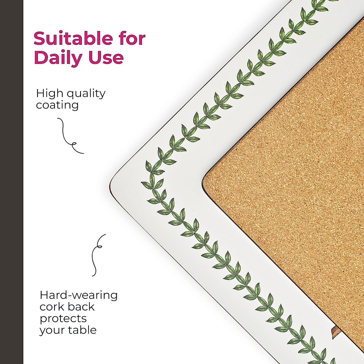 Pimpernel Botanic Garden Collection Placemats | Set of 4 | Heat Resistant Mats | Cork-Backed Board | Hard Placemat Set for Dining Table | Measures 15.7” x 11.7”