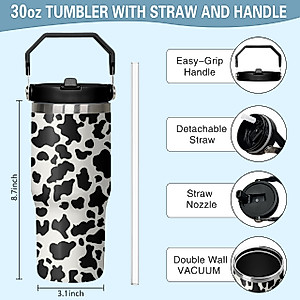 30oz Insulated Cow Tumbler with Handle, Featuring a Leak-proof 2-in-1 Lid and Straw, a Vacuum-insulated Travel Coffee Mug, Portable Stainless Steel Water Bottle, Suitable for Both Women and Men