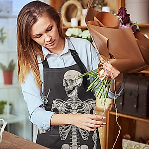 Britimes Apron Home Kitchen Cooking Baking Gardening for Women Men with Pockets Skeleton Rock Skull Halloween Happy 32x28 inch